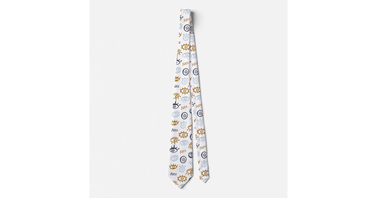 Monogrammed Evil Eye Pattern | Add Name Neck Tie | Zazzle