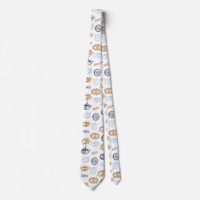 Monogrammed Evil Eye Pattern | Add Name Neck Tie | Zazzle