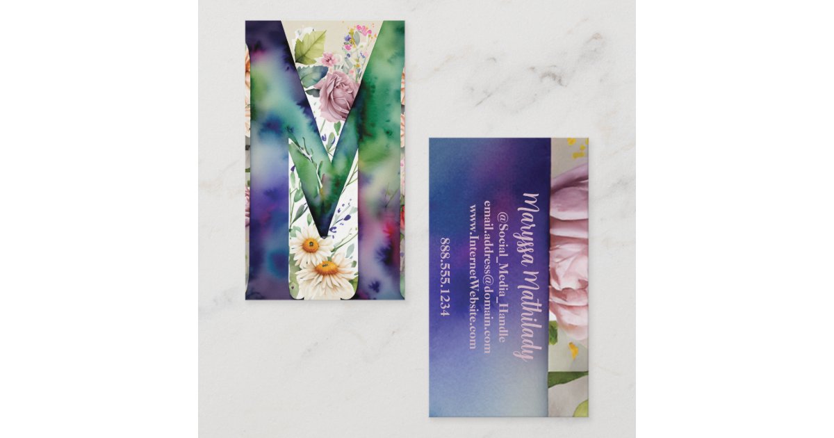 Monogrammed Letter M Simple Chic Floral Watercolor Business Card | Zazzle