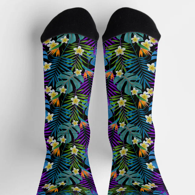 Monstera Palm Trees Plumeria Strelitzia Socks | Zazzle
