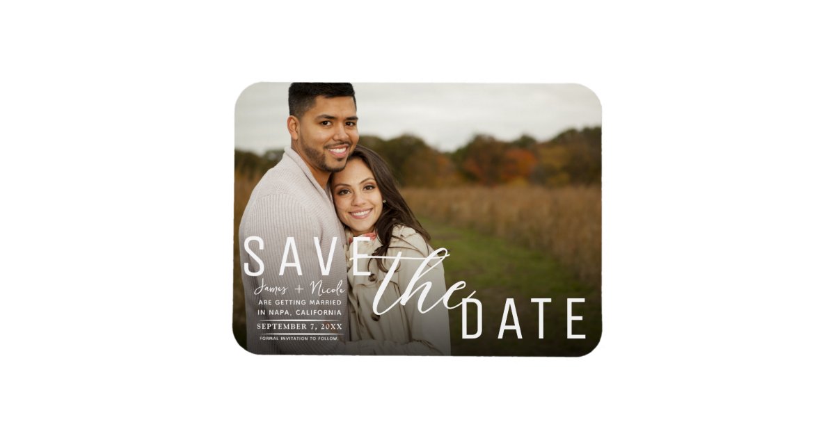 Moody Black Overlay Photo Save the Date Wedding Magnet | Zazzle