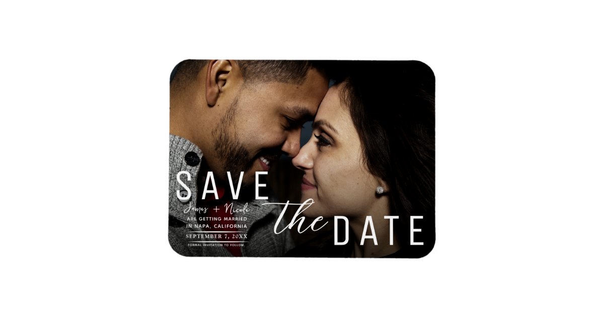 Moody Black Overlay Photo Save the Date Wedding Magnet | Zazzle