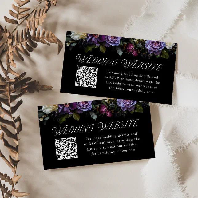 Moody Gothic Floral Wedding Website QR Code Enclosure Card | Zazzle