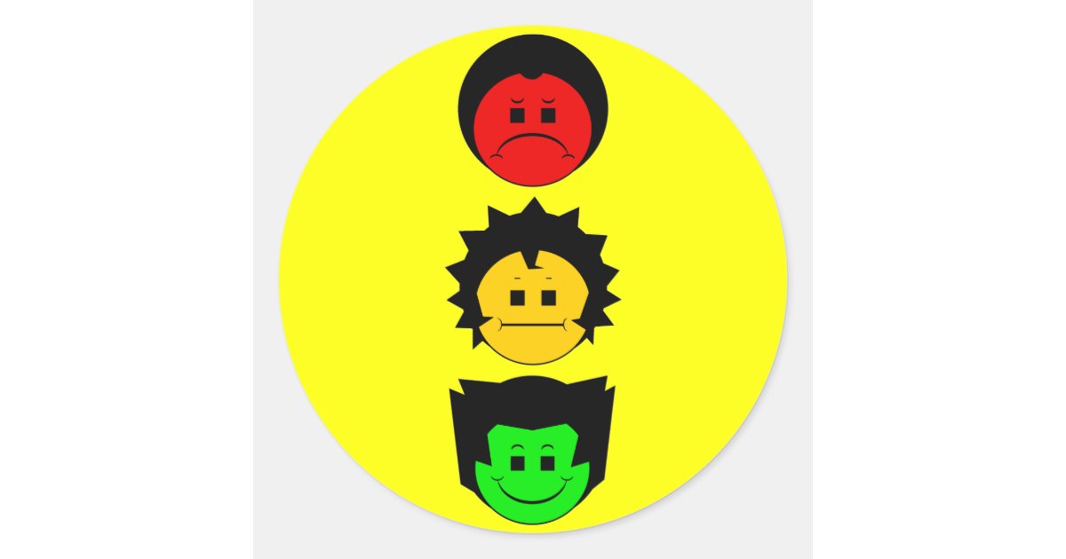 Moody Stoplight Trio Vertical Faces Classic Round Sticker | Zazzle