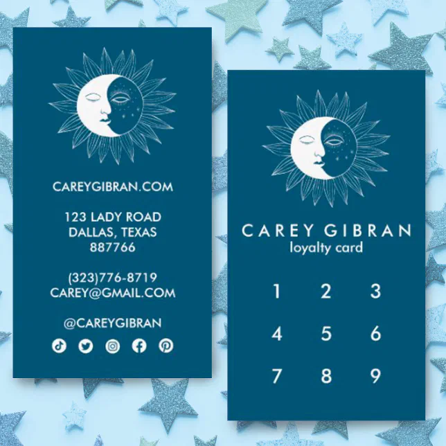 Moon & Sun Chic Elegant Line Drawing CUSTOM Loyalty Card | Zazzle