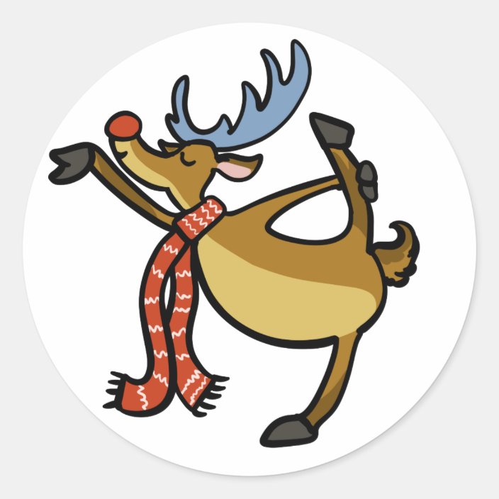 Moose dancing cartoon | choose background colour classic round sticker ...
