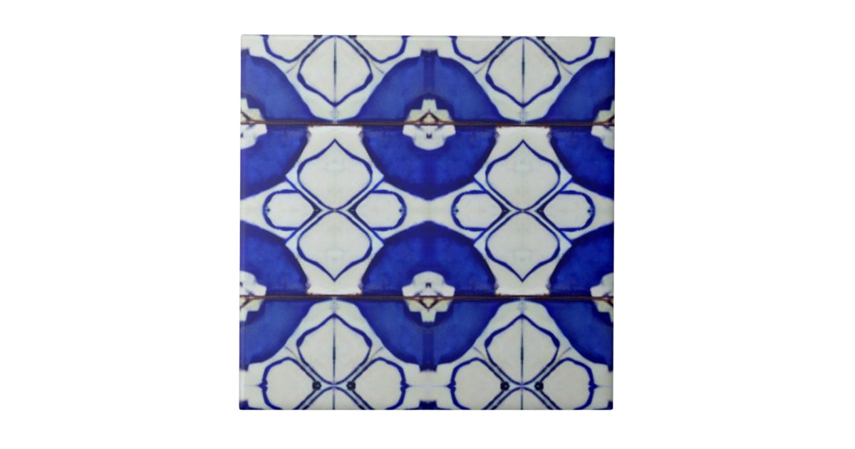 Moroccan mosaic blue white geometric decorative tile | Zazzle