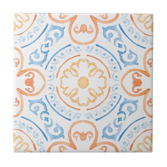 Moroccan tile in blue and orange | Zazzle.co.uk