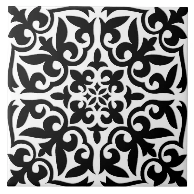 Moroccan tile - white with black background | Zazzle