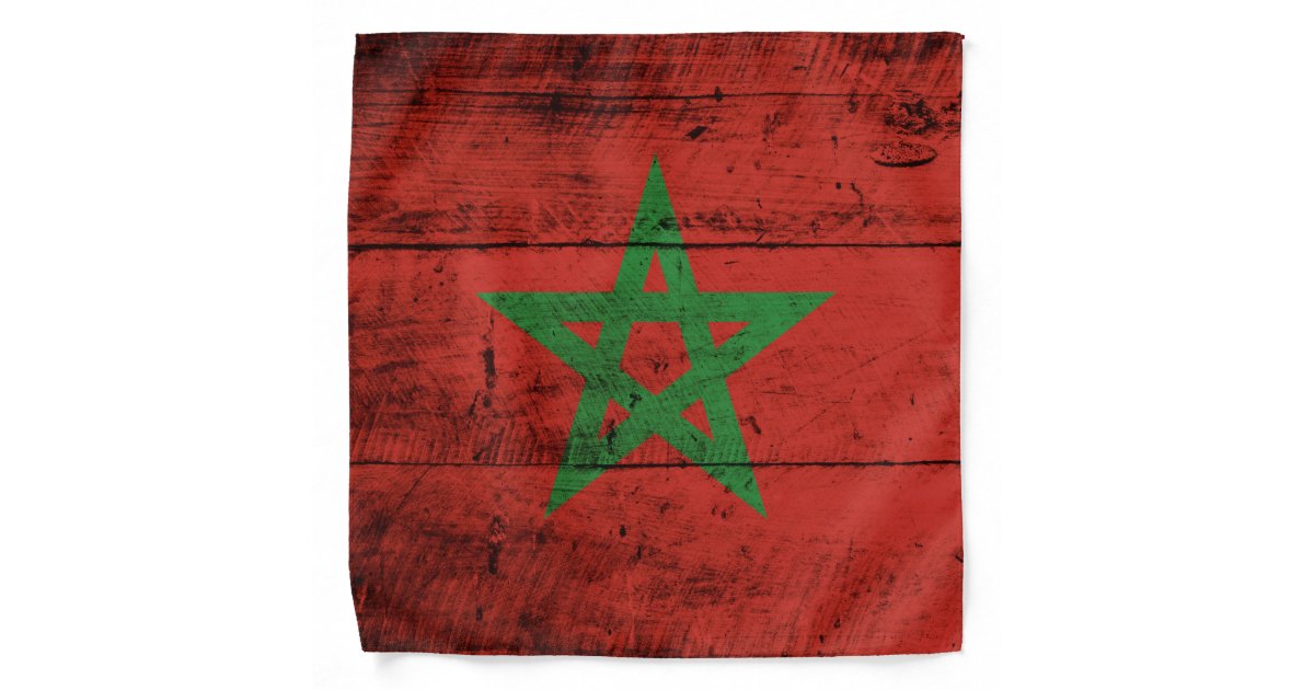 Morocco Flag on Old Wood Grain Bandana | Zazzle