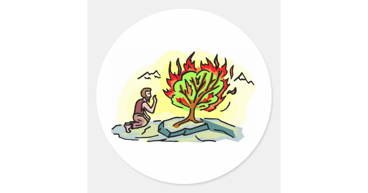Moses and burning bush Christian artwork Classic Round Sticker | Zazzle