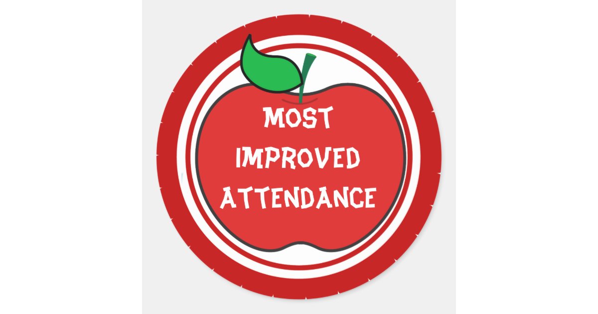 Most improved attendance classic round sticker | Zazzle
