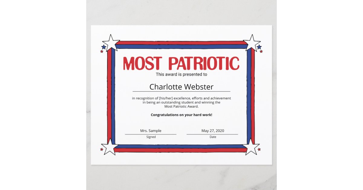 Most Patriotic Student Recognition Certificates | Zazzle