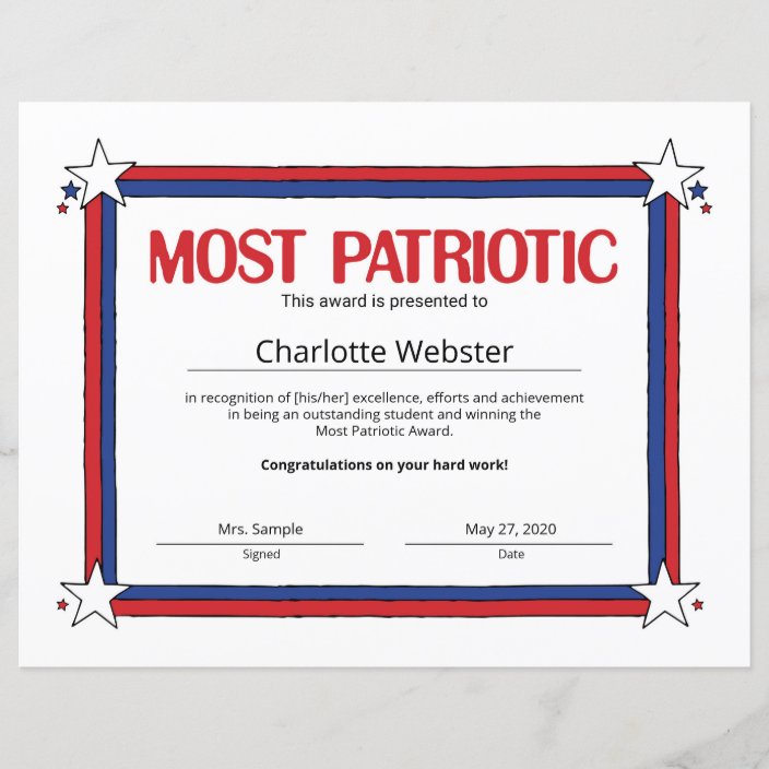 Most Patriotic Student Recognition Certificates | Zazzle.co.uk