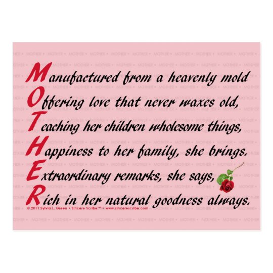 Mother Acrostic Postcard Zazzle co uk Mother Acrostic Postcard Zazzle co uk