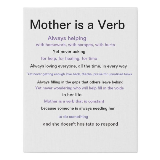 Mother is a verb poem faux canvas print | Zazzle.co.uk