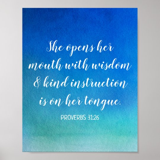 Motivational Bible Verse Blue Watercolor Ombre Poster | Zazzle.co.uk