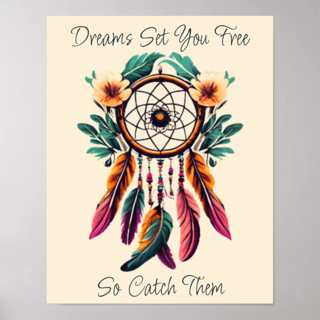 Motivational Dream Catcher Floral Watercolor Art Poster | Zazzle