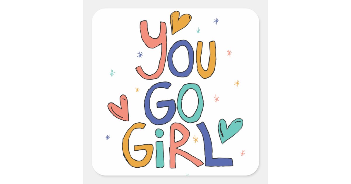 Motivational One Cool Girl You Go Girl Clipart Gir Square Sticker | Zazzle