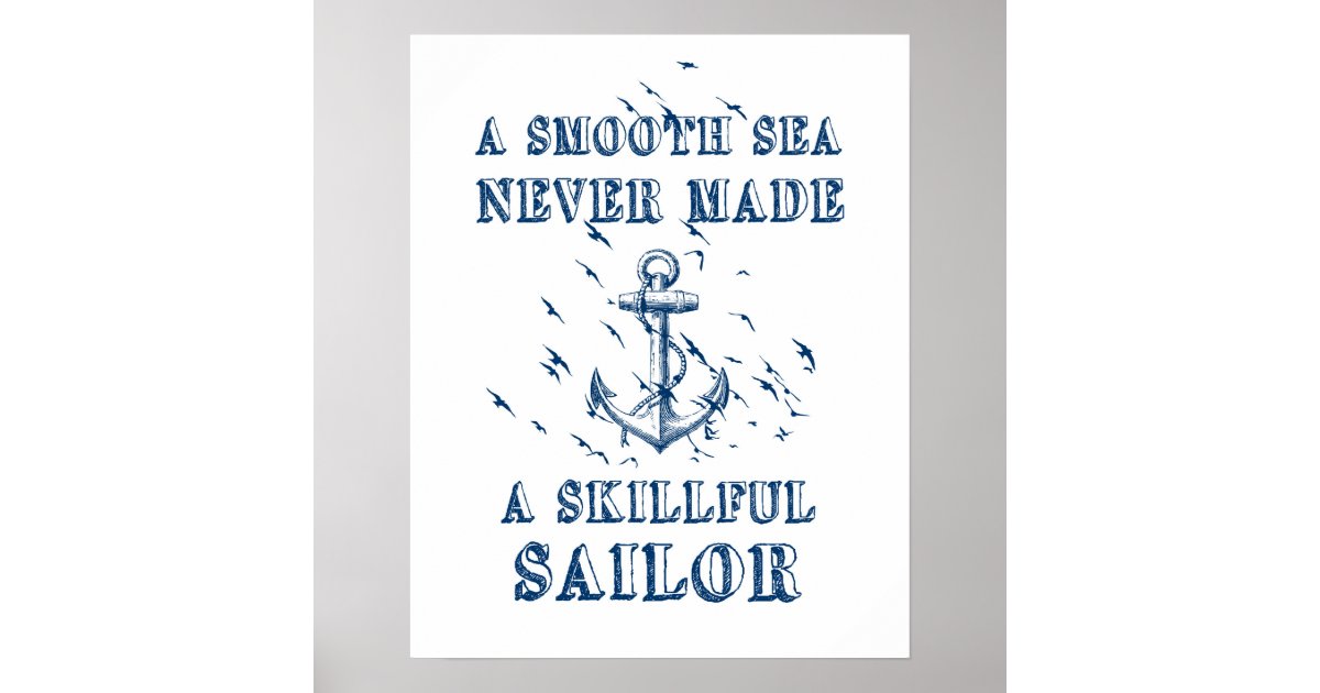 Motivational quote poster Nautical anchor blue | Zazzle