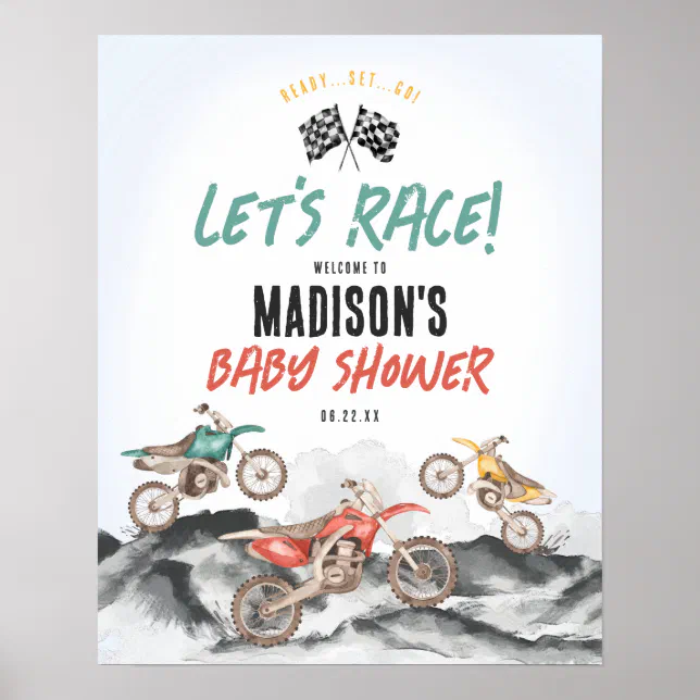 Motor Dirt Bike Boy Baby Shower Welcome Sign | Zazzle
