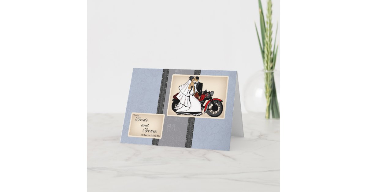 Motorbike Bride And Groom Congratulations Card | Zazzle