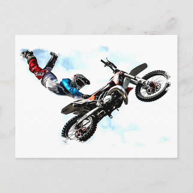 motorcycle biker acrobatic sport racing postcard | Zazzle