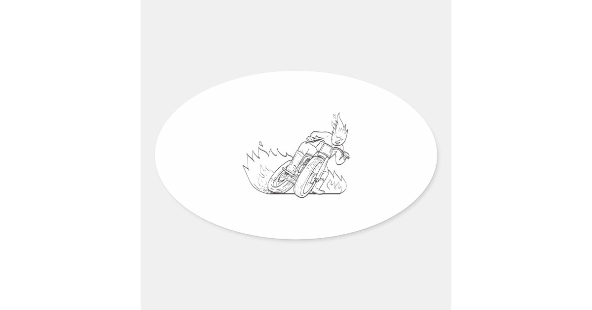 Motorcycle Driver with Fireball Head Driving Motor Oval Sticker | Zazzle