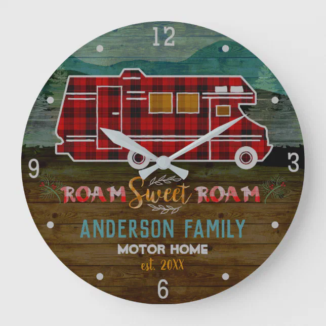 Motorhome RV Camper Travel Van Rustic Personalised Large Clock | Zazzle