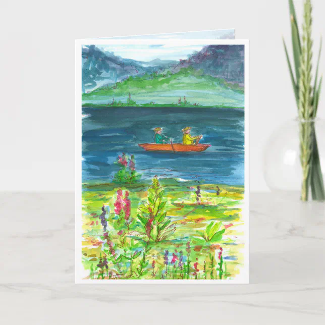 Mountain Lake Kayak Watercolor Happy Birthday Card | Zazzle