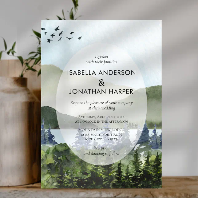Mountain Lake River Forest Outdoor Wedding Invitation | Zazzle