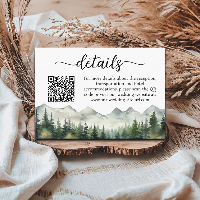 Mountains Pines QR Code Wedding Details Enclosure Card | Zazzle