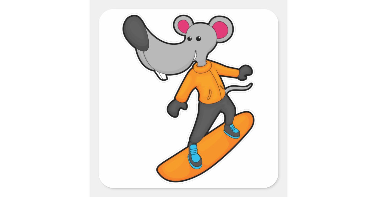 Mouse as Snowboarder with Snowboard Square Sticker | Zazzle