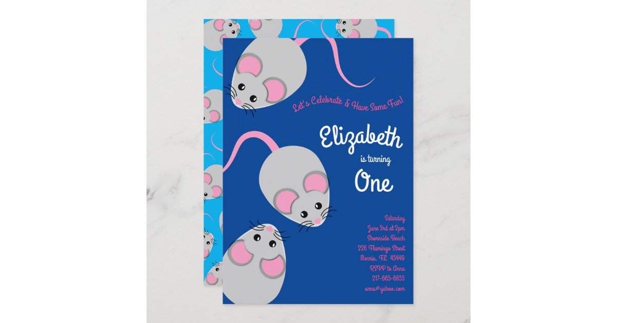 Mouse Cute Mice Kids 1st Birthday Party Invitation | Zazzle