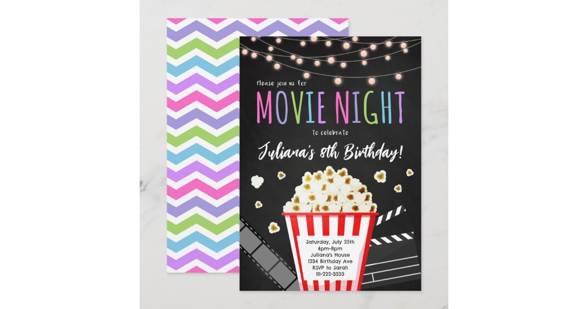Movie Night Kids Birthday Party Invitation | Zazzle