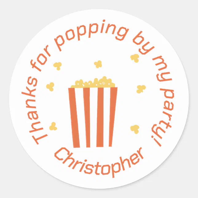 Movie Night Popcorn Personalised Thank You Classic Round Sticker | Zazzle