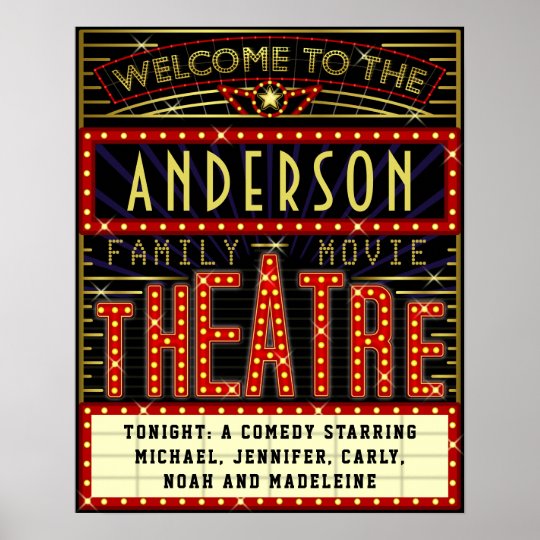 Movie Theatre Marquee Home Cinema | Custom Name Poster | Zazzle.co.uk