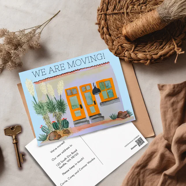 MOVING ANNOUNCEMENT Cute Adobe House Watercolor Postcard | Zazzle