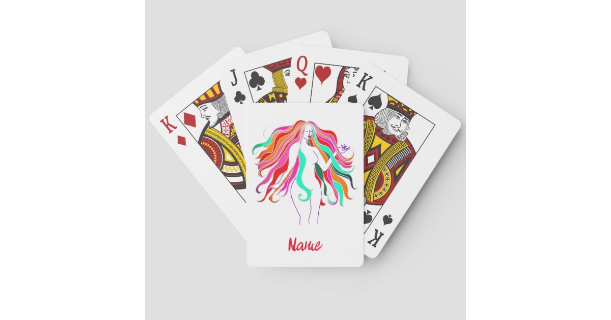 Multi-coloured long-haired goddess Thunder_Cove Playing Cards | Zazzle