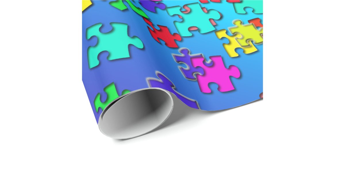 Multicolored jigsaw puzzles pieces wrapping paper | Zazzle