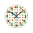 Colourful Rainbow polka dot wall clock | Zazzle.co.uk