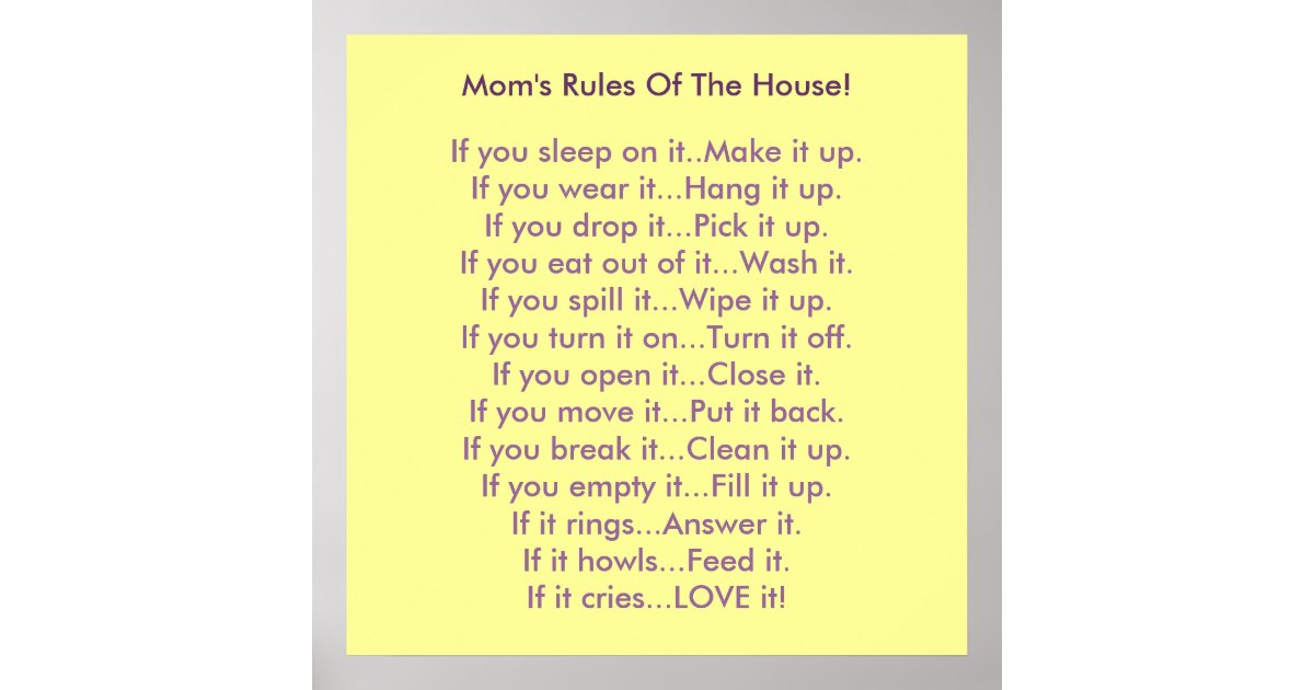 Mum's Rules Of The House Poster | Zazzle