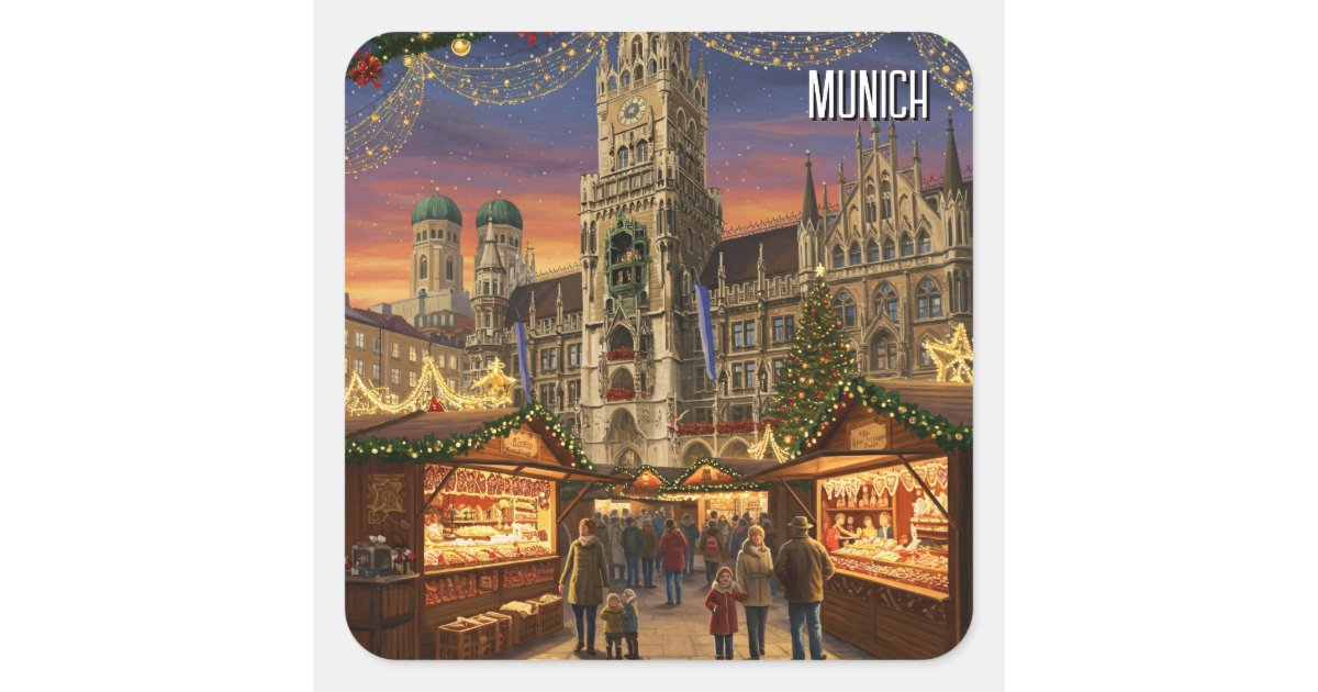 Munich Marienplatz Germany Christmas Market Square Sticker | Zazzle