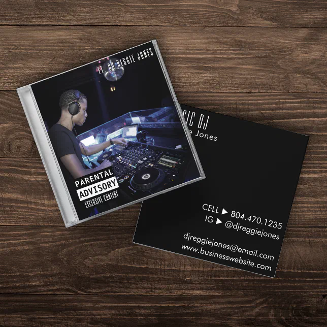 Music CD Case Album Cover DJ Black Square Business Card | Zazzle