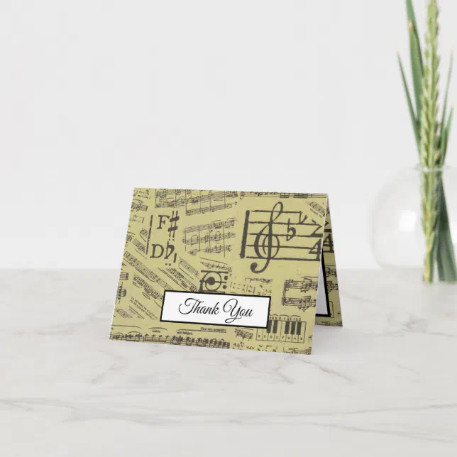 Music Note Vintage Pattern Music Theme Musician Thank You Card | Zazzle