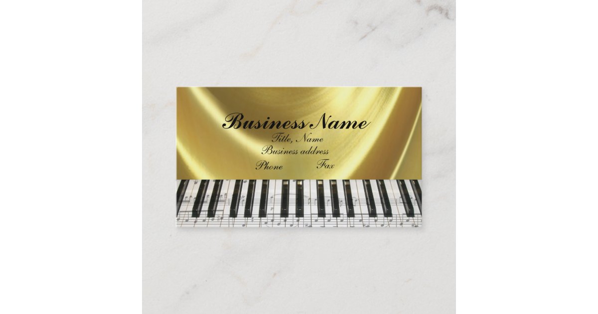 Music Notes Gold Piano Keyboard Business Card | Zazzle