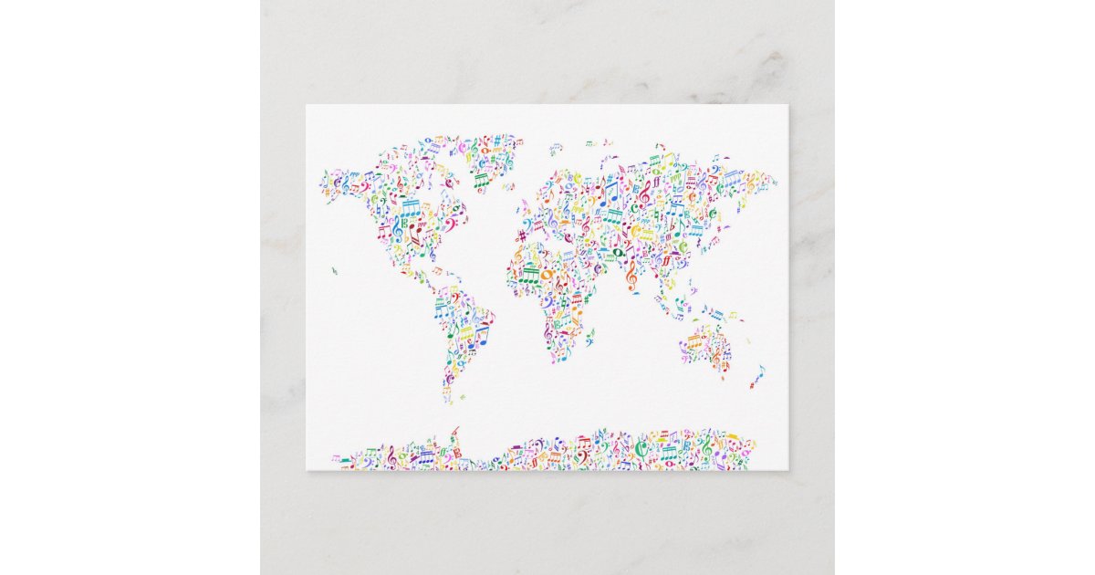 Music Notes Map of the World Postcard | Zazzle