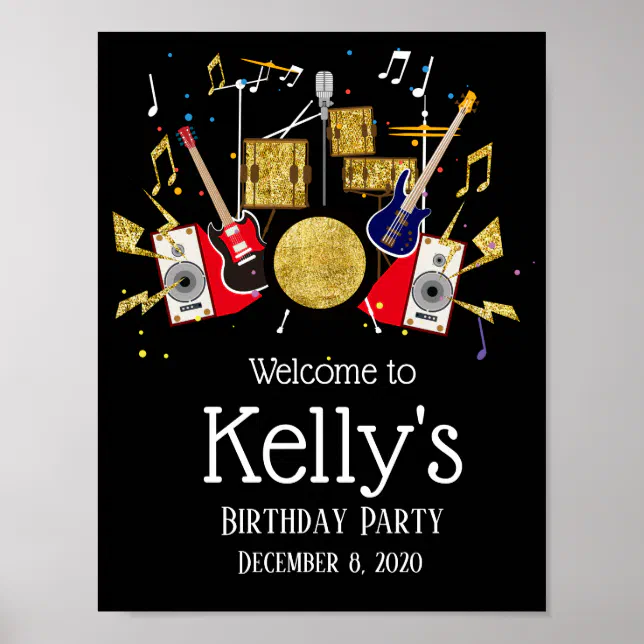 music party drum set rock star welcome sign | Zazzle
