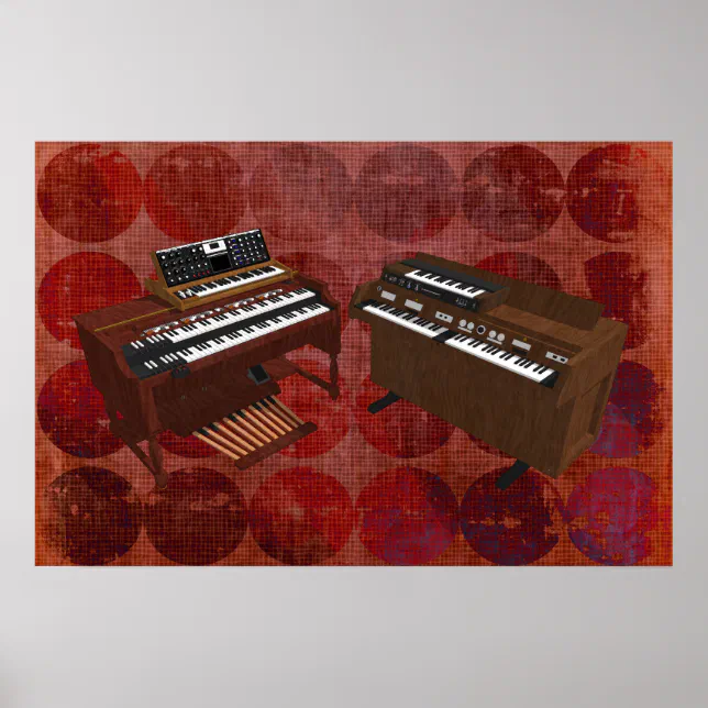 Music Poster: Vintage Keyboards: 3D Model: Poster | Zazzle