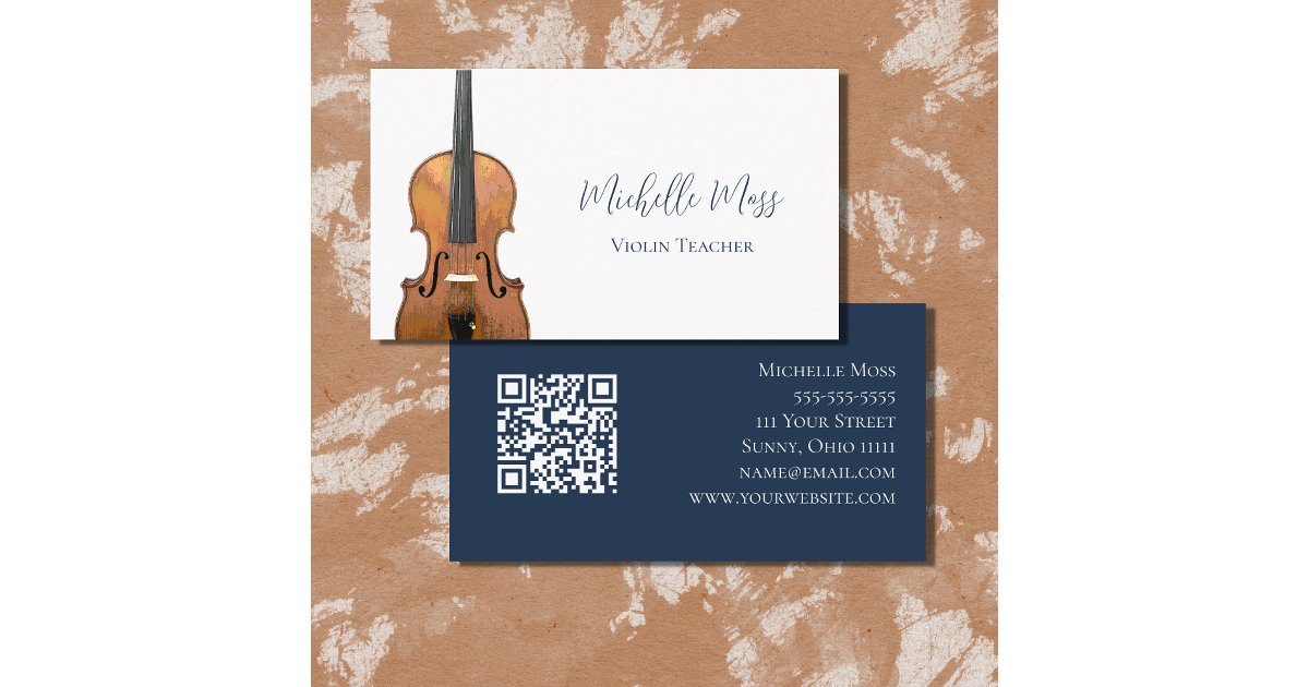 Musical Instrument QR code Violin Teacher Business Card | Zazzle